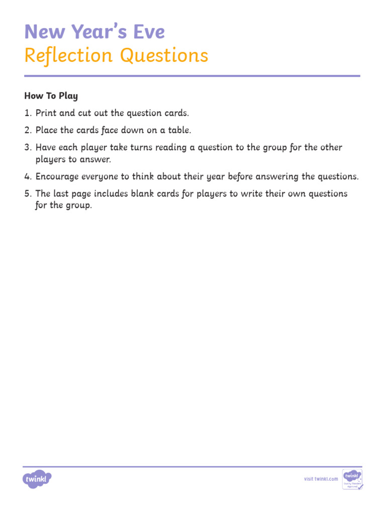 New Year's Eve Reflection Game Cards | PDF