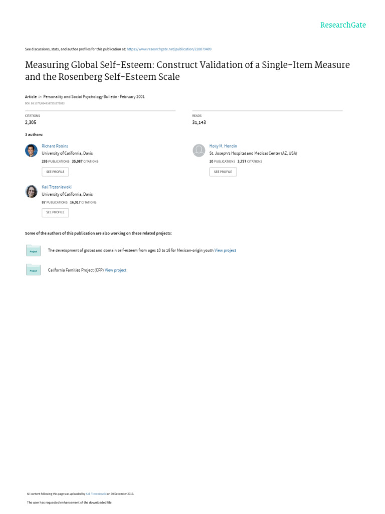 Measuring Global Self-Esteem Construct Validation | PDF | Self Esteem ...
