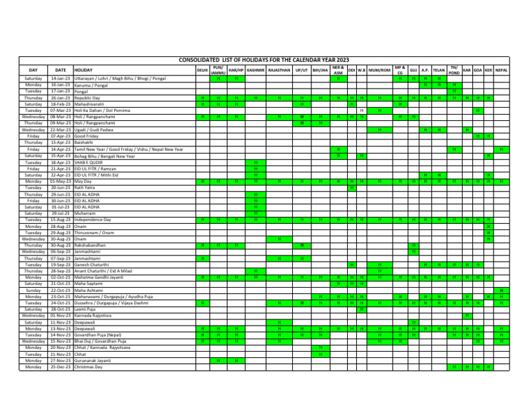 Holiday List 2023 | PDF | South Asia | Observances