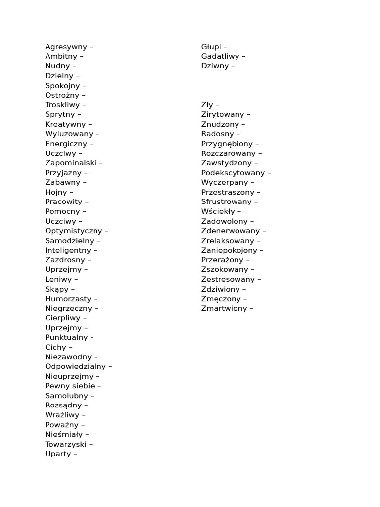 J. Angielski Słówka - Emocje | PDF