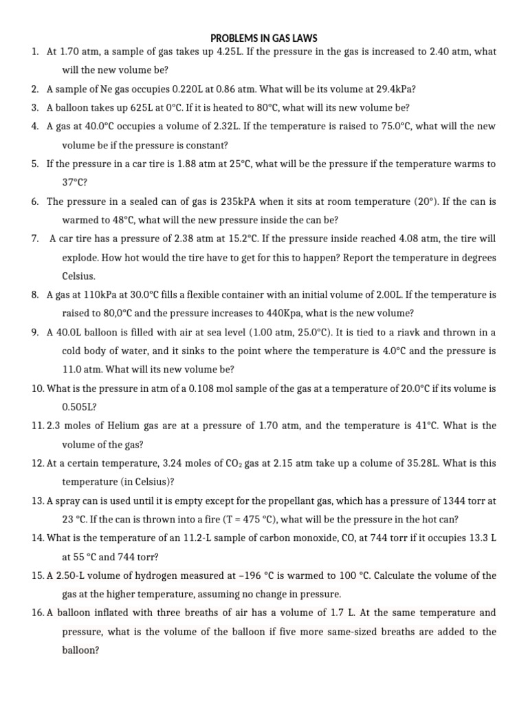 Gas Laws | PDF | Gases | Pressure