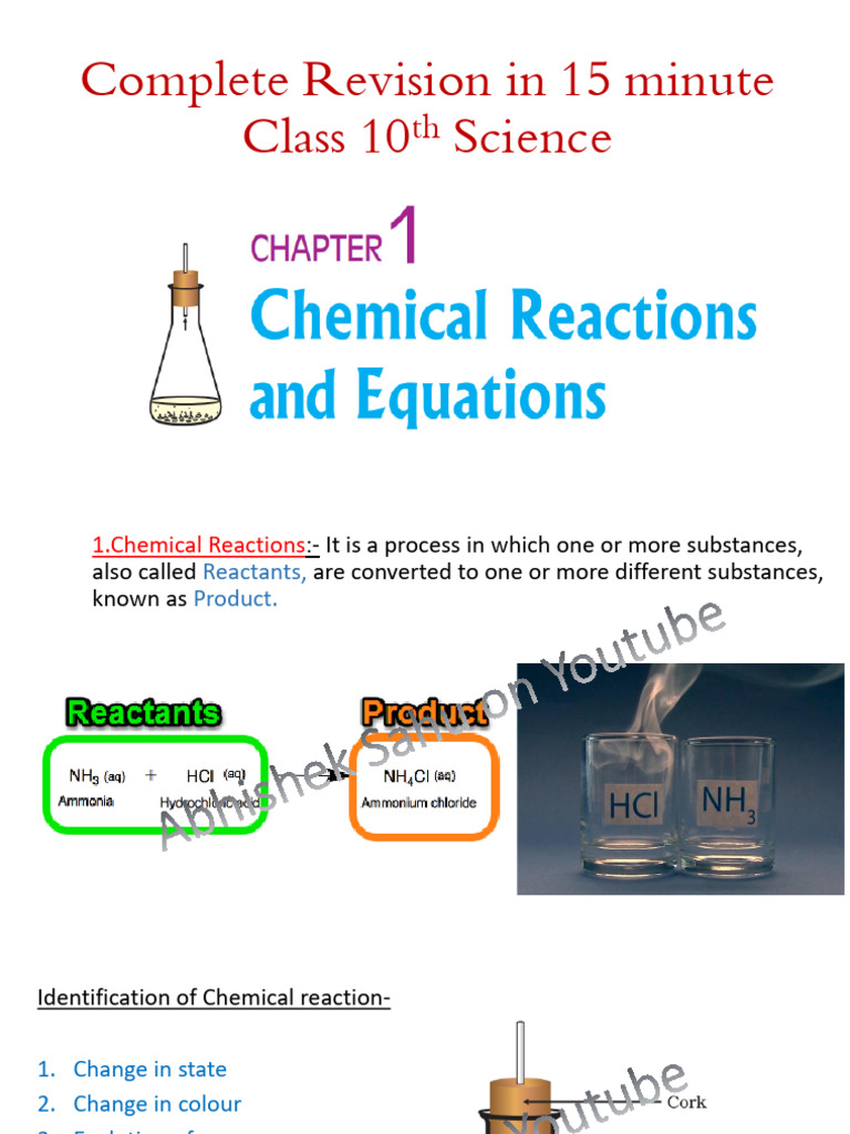 Class class 10th Chapter 1 Chemical reaction & Equation | PDF ...