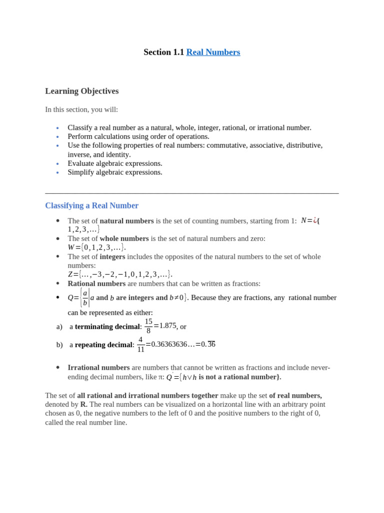 1.1 Real Numbers | PDF | Numbers | Rational Number