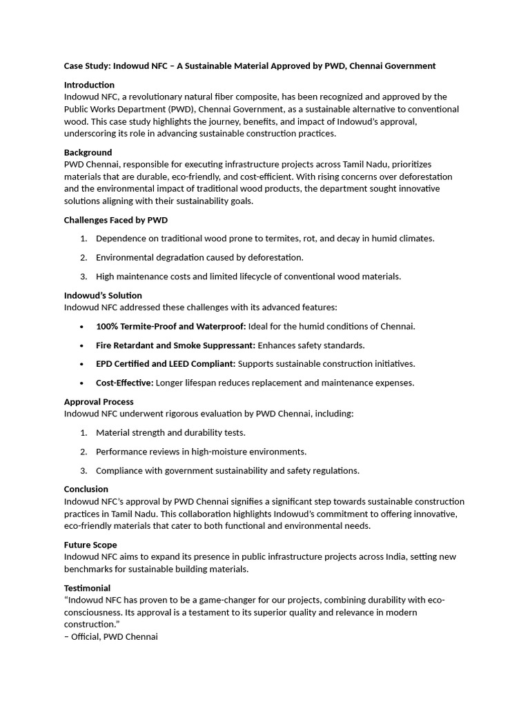 Case Study For PWD, Chennai | PDF