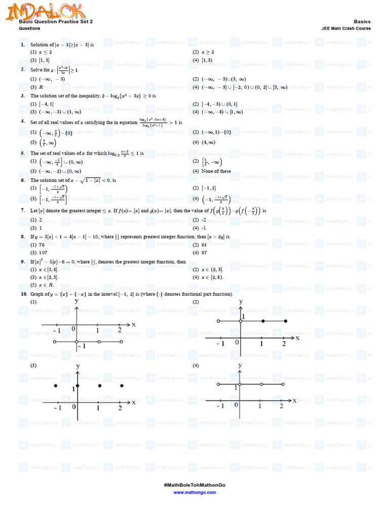 20 Qs - Practice Question Set 2 @IndAlok | PDF | Mathematical Objects | Equations