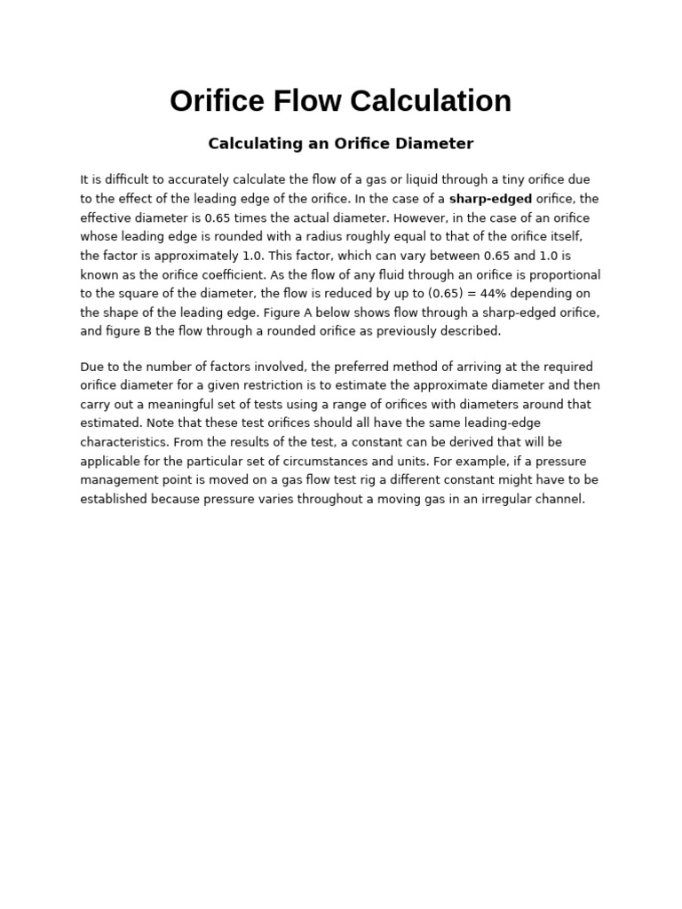 Orifice Flow Calculation | PDF | Fluid Dynamics | Gas Technologies