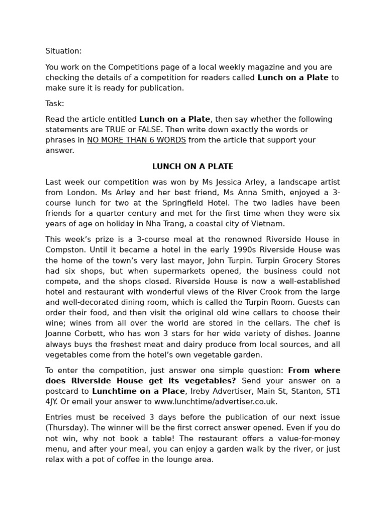 True-False 2 | PDF | Lunch | Restaurants True-False 2 | PDF | Lunch | Restaurants