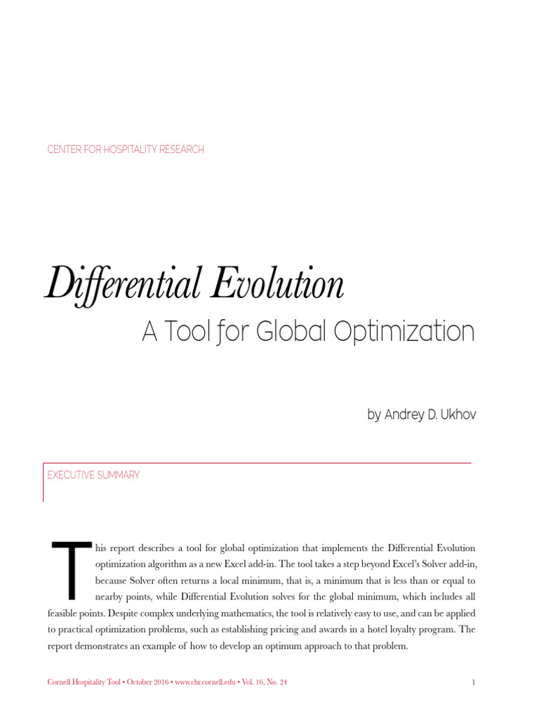 Differential Evolution for Hospitality Optimization | PDF ...