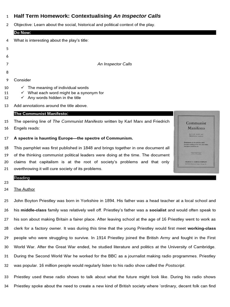 Half Term Homework - An Inspector Calls | PDF | The Communist Manifesto ...