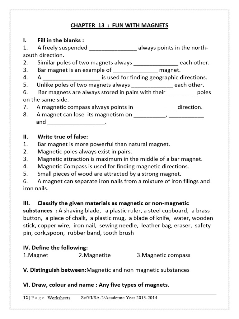 CBSE Class 6 Science - Fun With Magnets | PDF