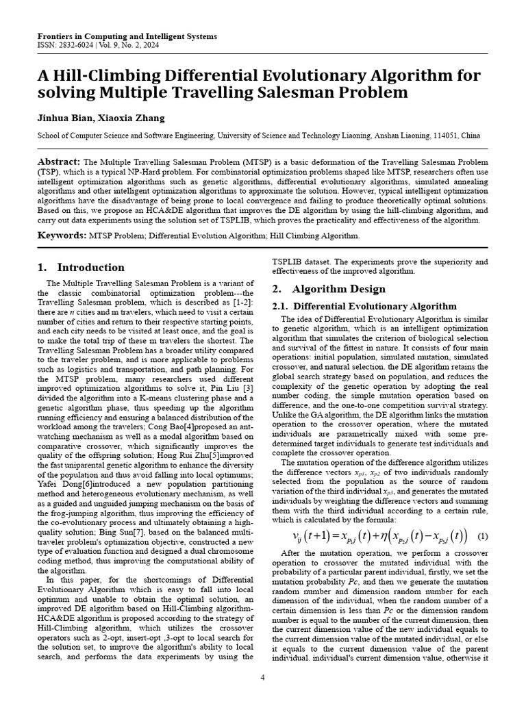 A Hill Climbing Differential Evolutionary Algorithm For Solving Multiple Travelling Salesman ...