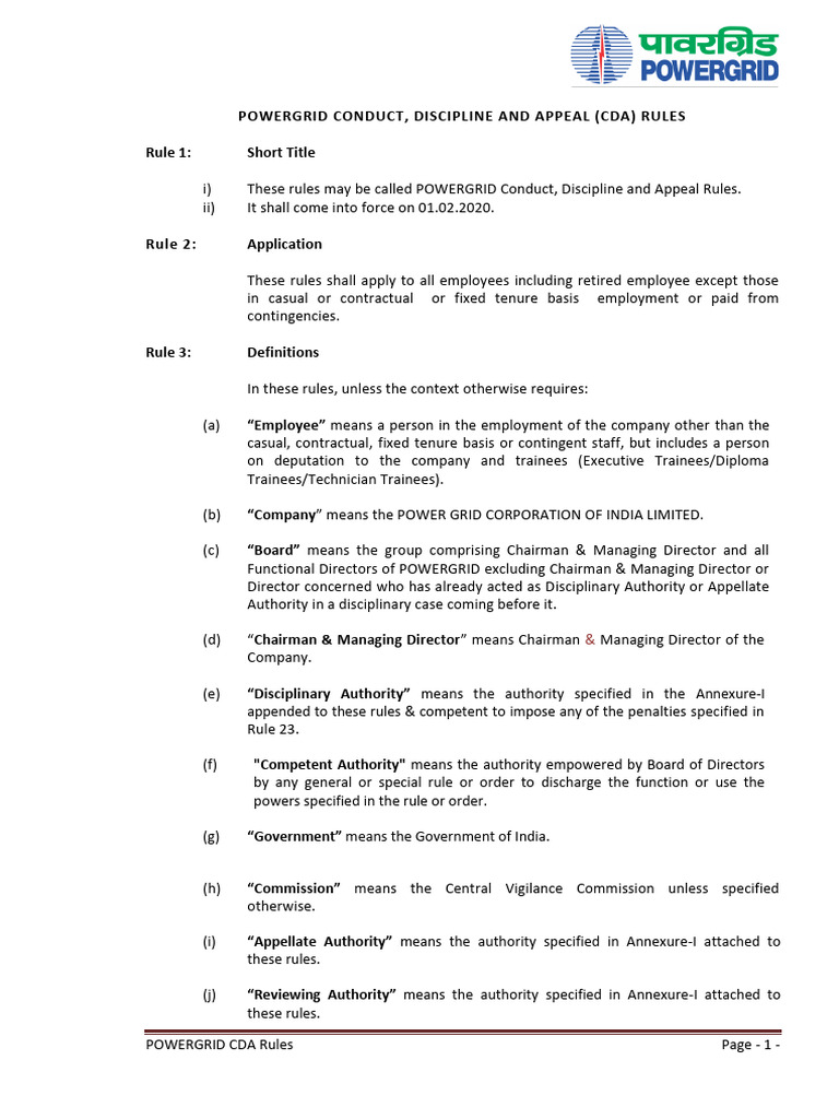 POWERGRID - CDA Rules-Updated - 0 | PDF | Sexual Harassment | Detention ...