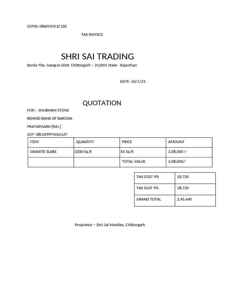 Shri Sai Trading: Quotation | PDF