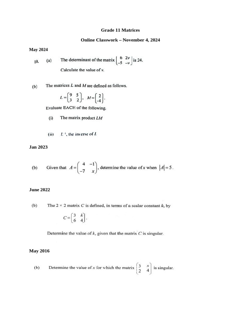 Grade 11 Matrices Online Activity | PDF