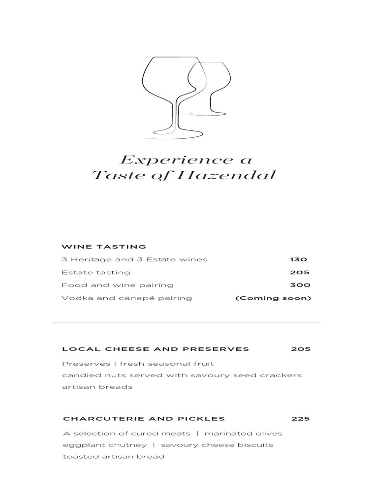 Hazendal Wine Tasting Menu Digital | PDF