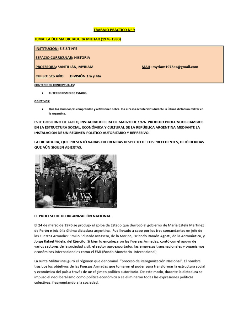 Tp. N° 9.LA ÚLTIMA DICTADURA MILITAR | PDF
