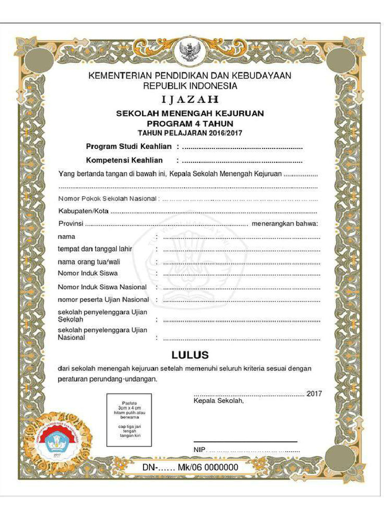 Ijazah SMK 2017 PDF - PDF | PDF