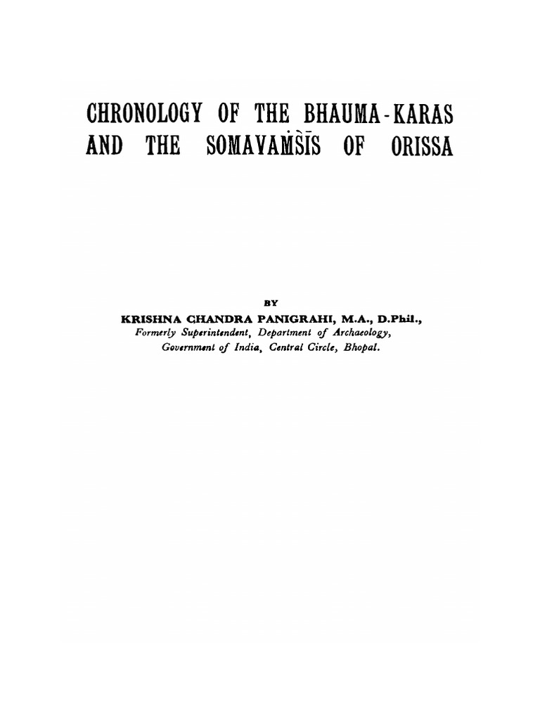 Chronology of The Bhauma Karas and The Somavamsis of Orissa 1961 | PDF