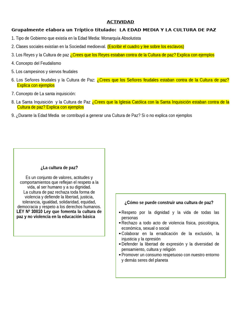 2°-Medioevo y Cultura de Paz-Unid1-Sesion4 | PDF