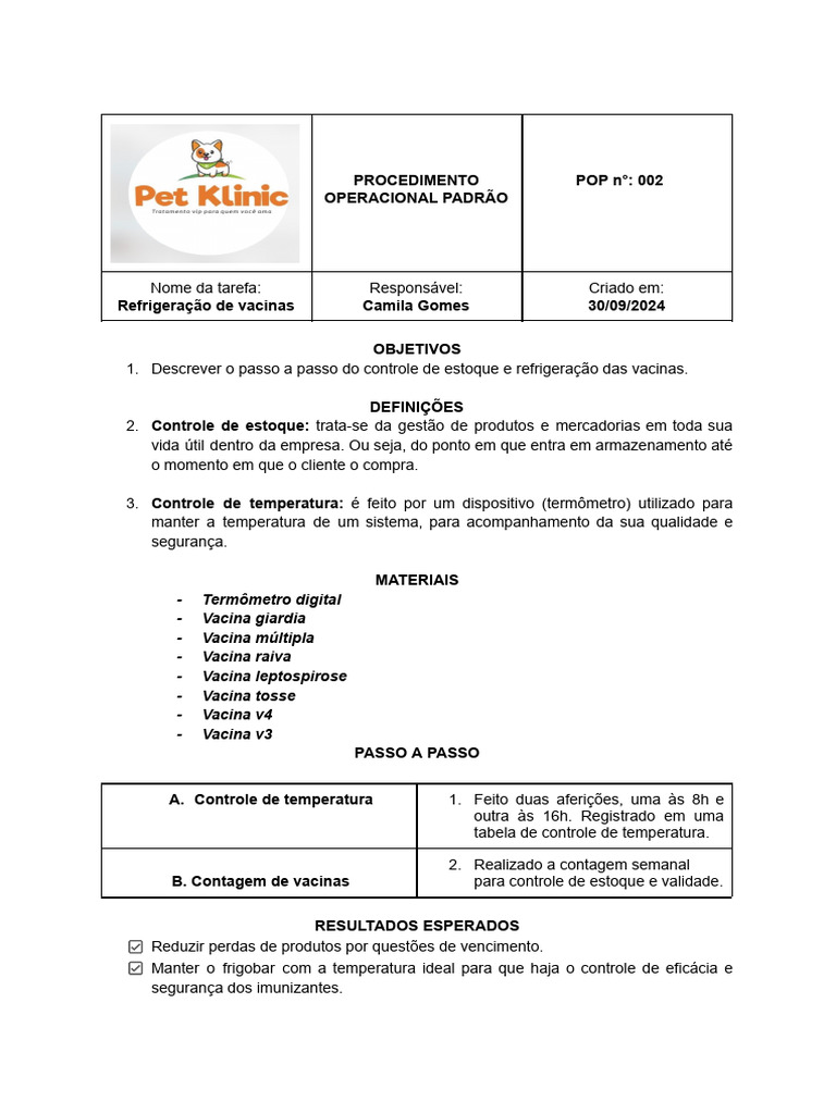 Procedimento Operacional Padrão 001 | PDF