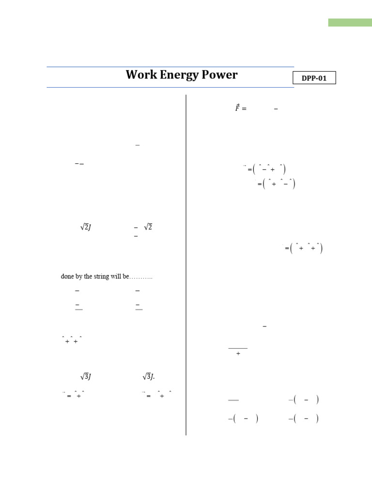 Work Power Energy - DPP 01 | PDF | Force | Mass