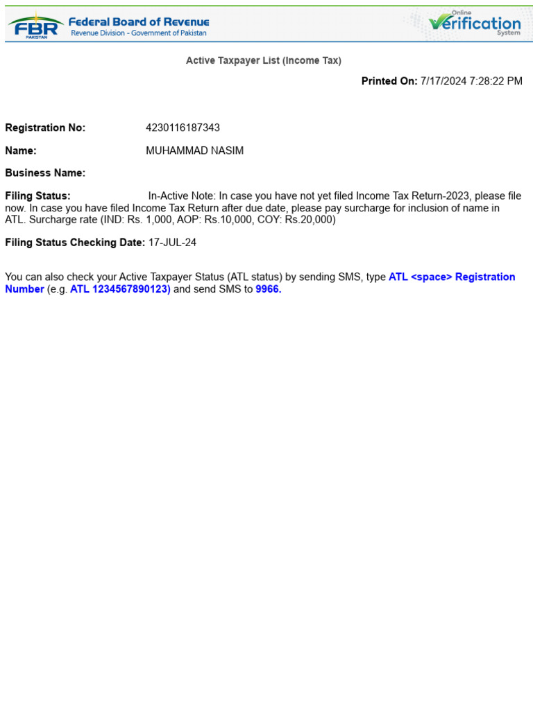 Muhammad Nasim Active Status | PDF