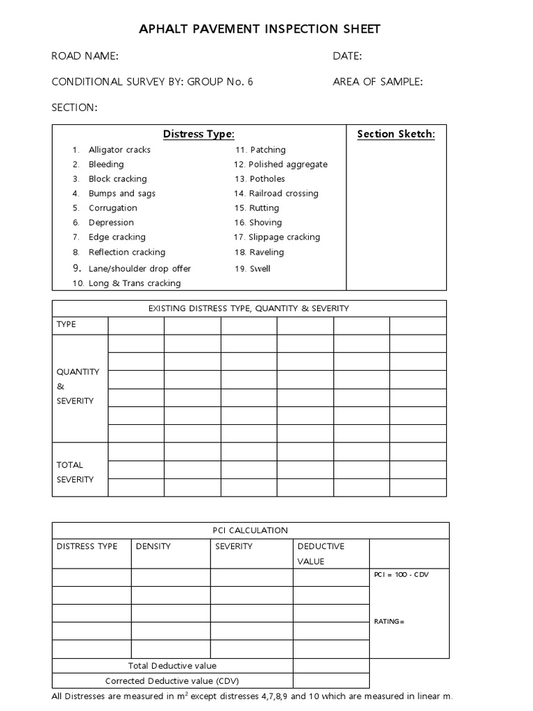 Aphalt Pavement Inspection Sheet | PDF