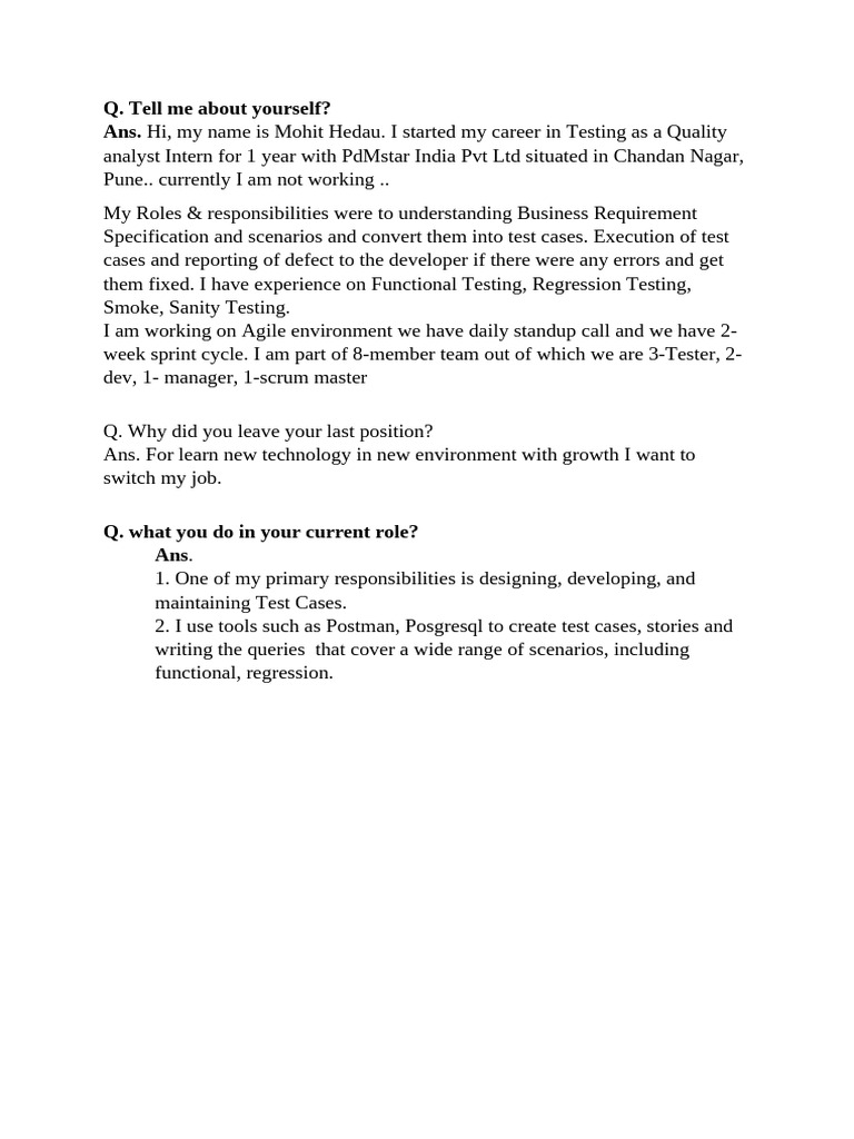Sdet Intern Roles & Responsibilities | PDF