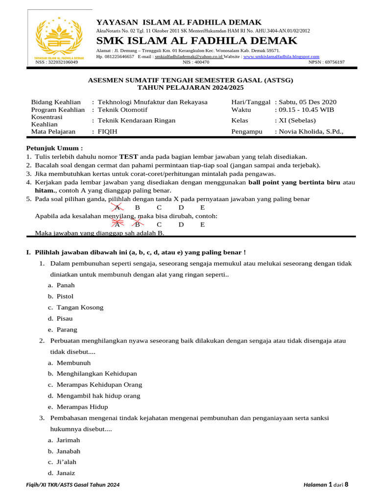 Soal Fiqih Kelas Xi | PDF