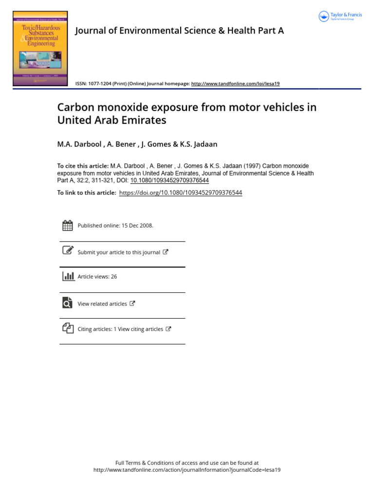 Carbon Monoxide Exposure From Motor Vehicles in United Arab Emirates ...