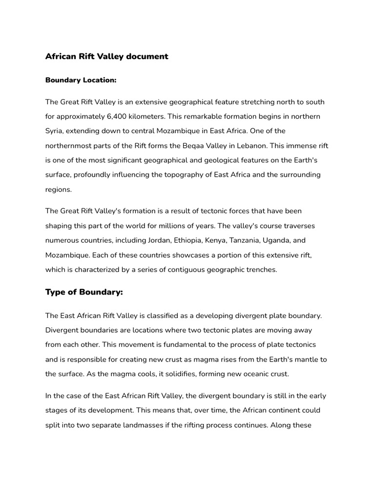 Great Rift Valley: Geology and Ecology | PDF | Plate Tectonics | Rift