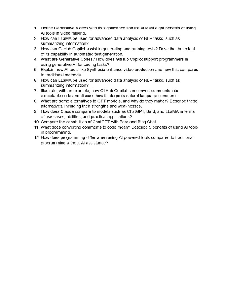 Mid2-Question Bank- Gen AI | PDF