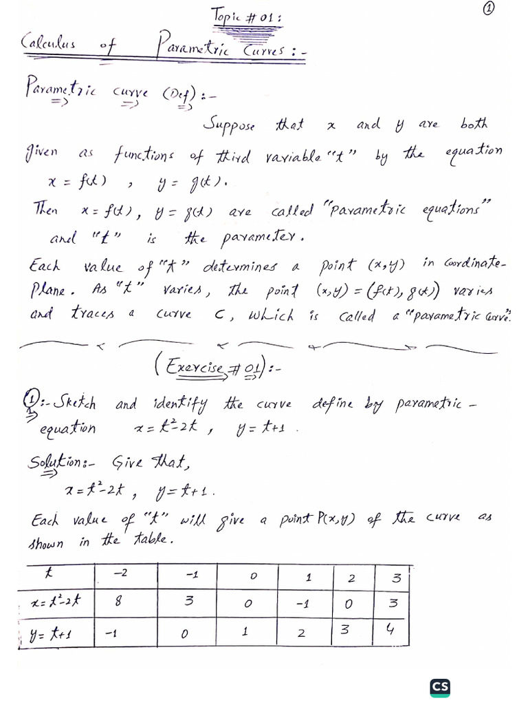 Topic#1 Calculus of Parametric Curves and Parametric Equations | PDF