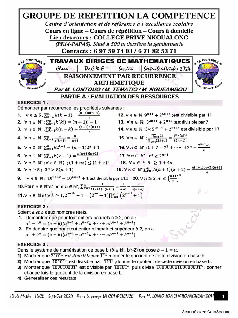 TD1 - Maths - TleCE - LA COMPÉTENCE | PDF