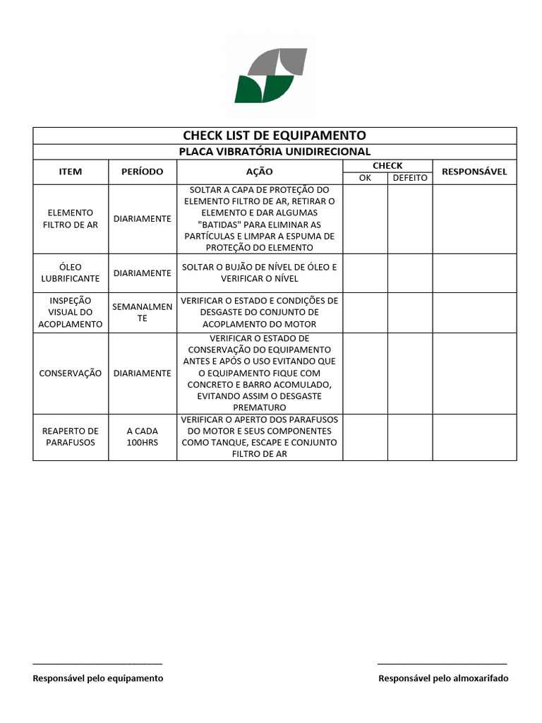 Check List Placa Vibratória Unidirecional | PDF