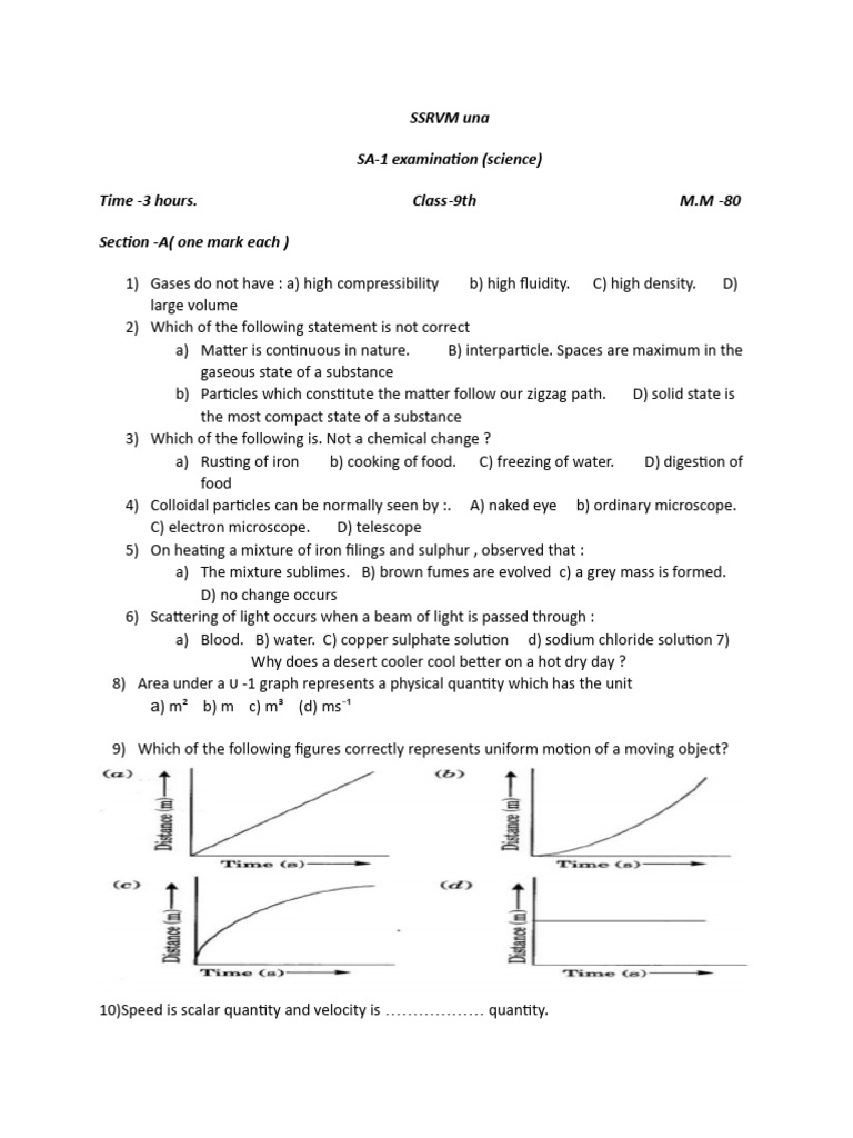 9 TH Science SA-1 | PDF | Anatomy