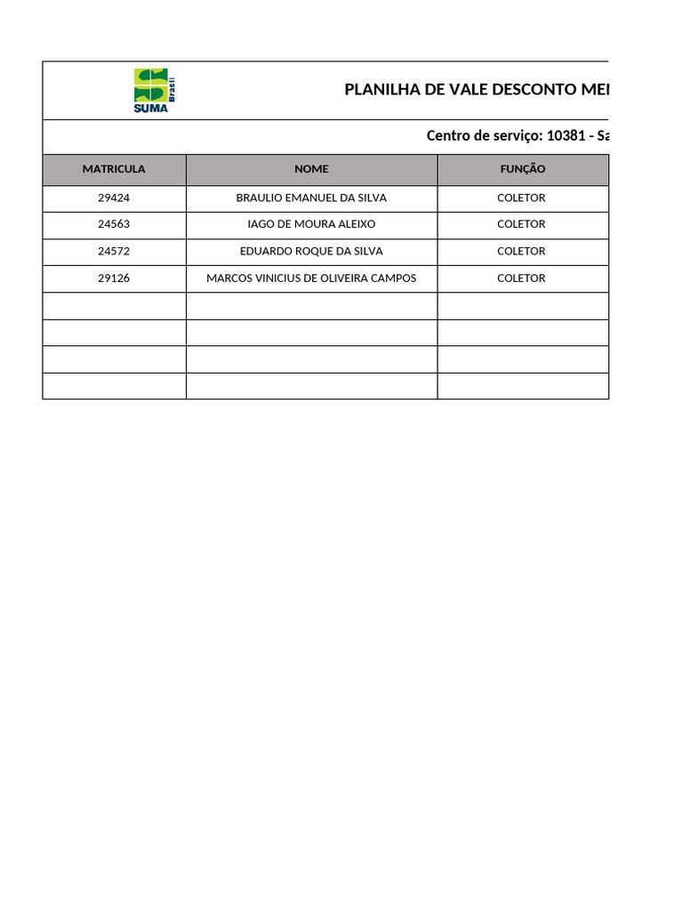 Planilha Vale Desconto Funcionarios | PDF