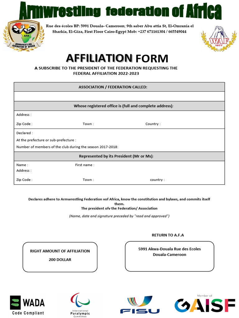 Afa Affiliation Form | PDF