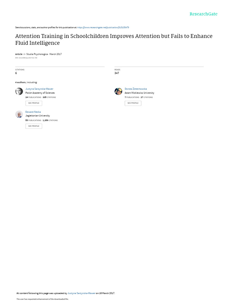Attention Training in Schoolchildren Improves Attention But Fails To ...