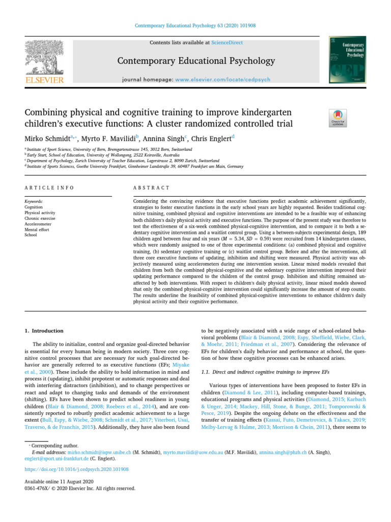 Combining Physical and Cognitive Training To Improve Kindergarten ...