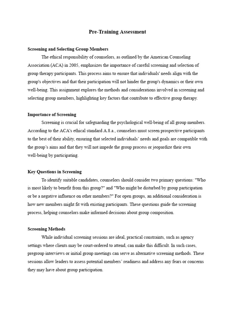 Pre Training Assessment | PDF | Counseling Psychology | Psychological ...