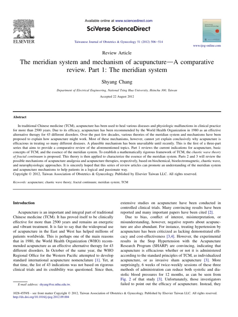 The Meridian System and Mechanism of Acupuncture | PDF | Acupuncture | Axon