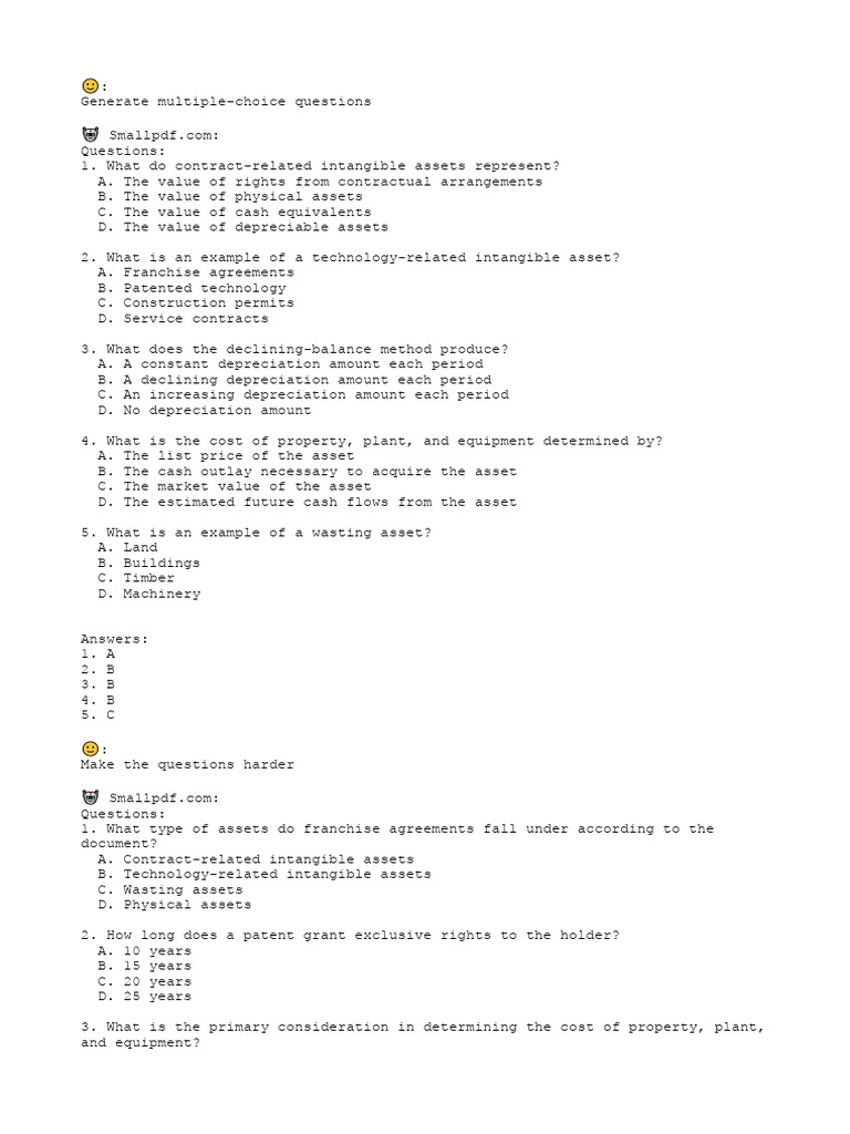 CH - 1 IFA II PPE - Generate-Quiz | PDF | Depreciation | Intangible Asset