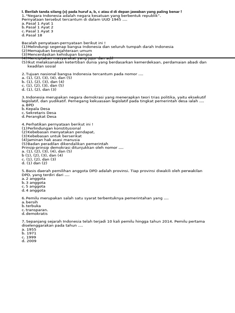 Soal PKN Kelas 6 Pilihan Ganda | PDF