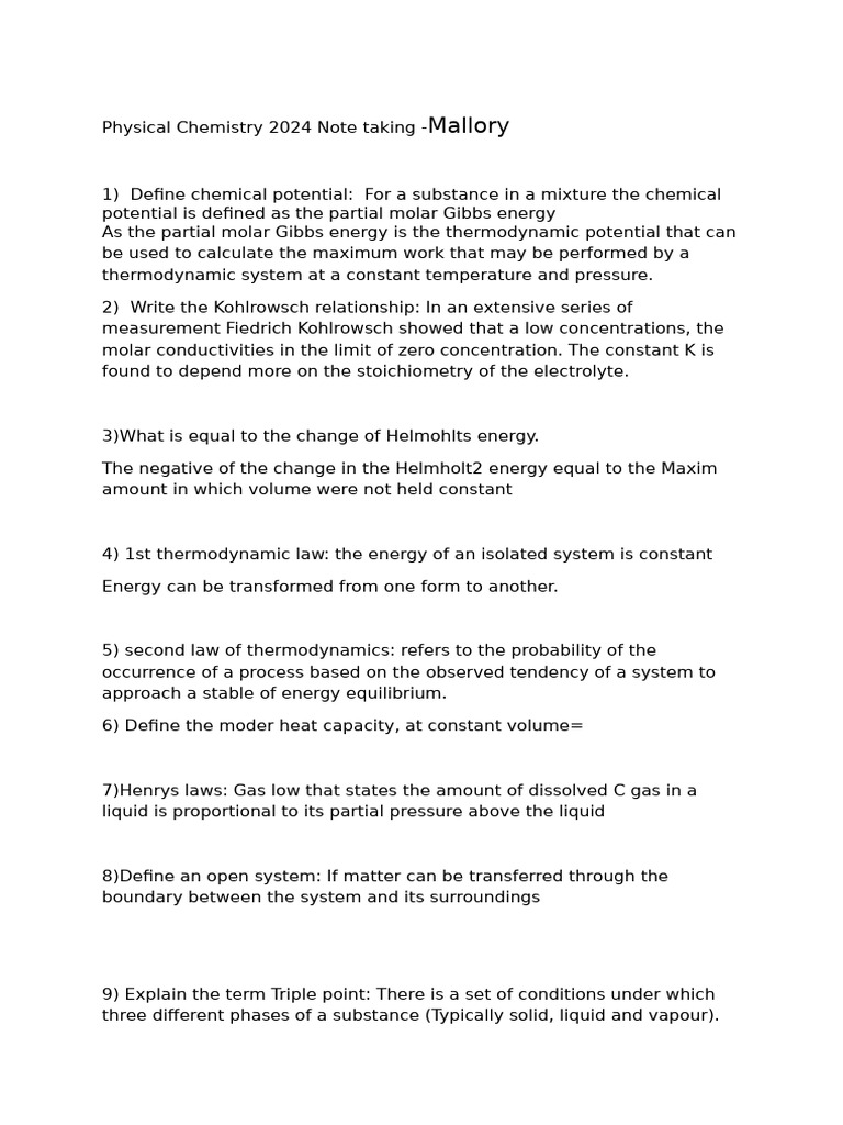 Physical Chemistry Concepts and Definitions | PDF | Solubility ...