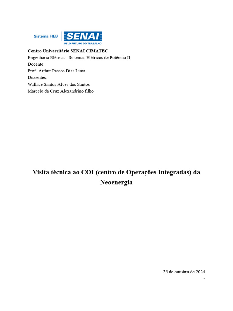 Relatório Visita Técnica COI | PDF | Rede de computadores | Transmissão de energia elétrica