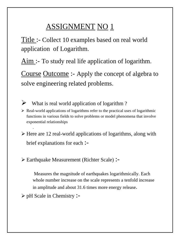 Assignment No 1 Maths | PDF | Logarithm | Standard Deviation