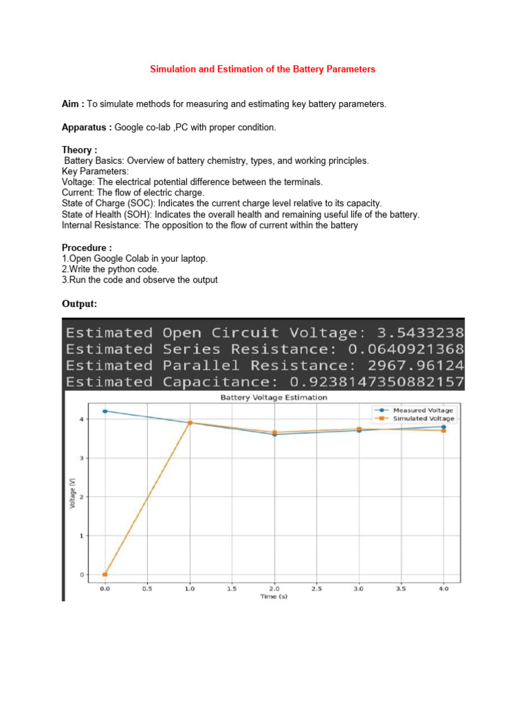 Simulation and Estimation of The Battery Parameters | PDF | Voltage | Loss Function