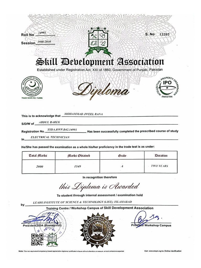 Skill Devolpment Association Diploma | PDF
