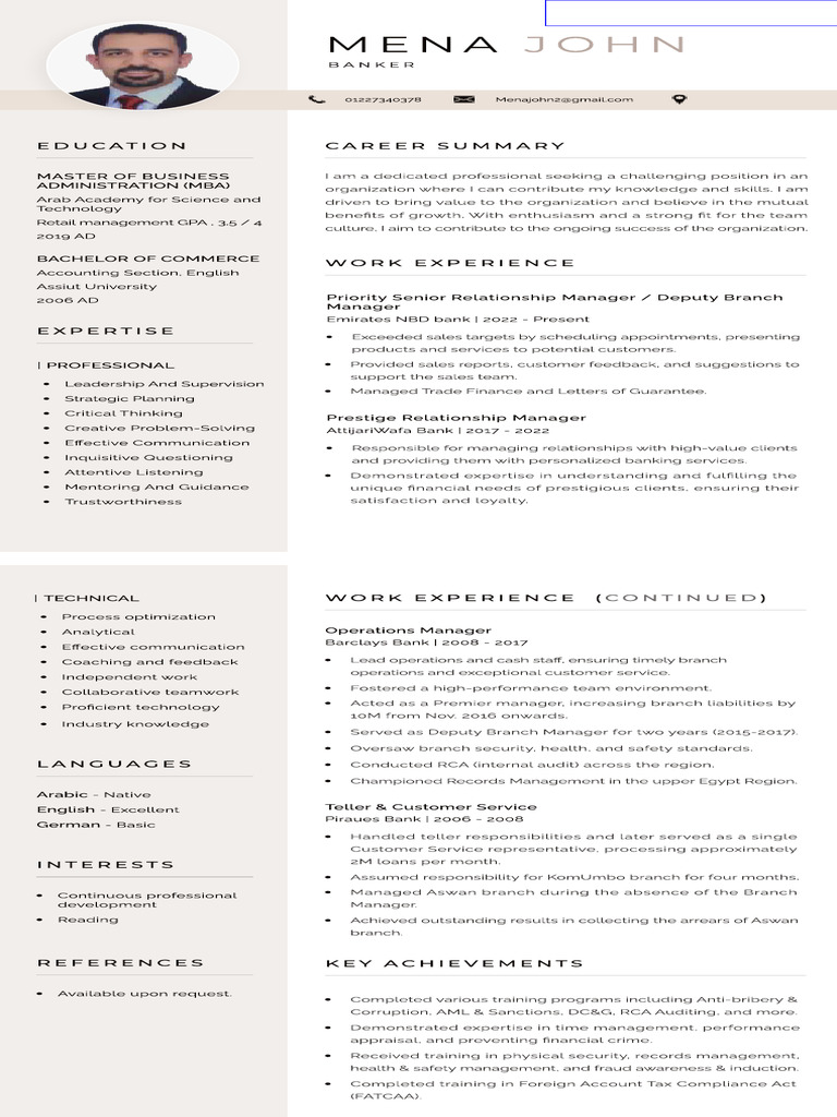 CV - Client Mena John - Pages - EN | PDF | Business | Economies